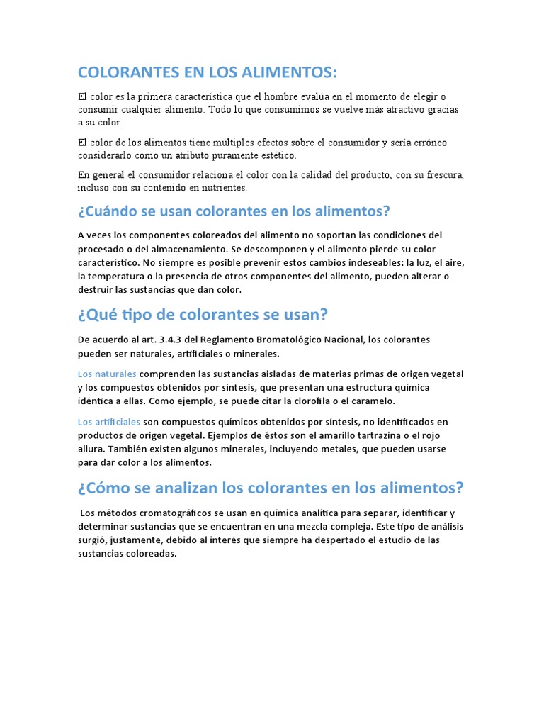 Colorantes en Los Alimentos | PDF