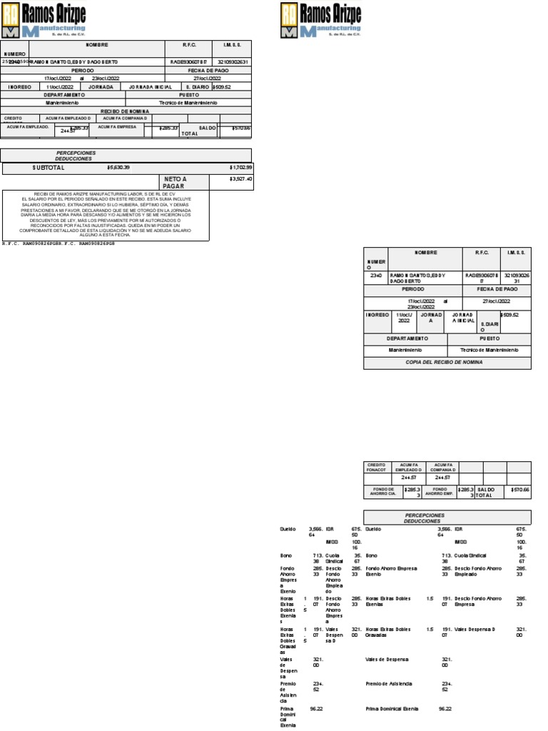 Recibo de Nómina de Eddy Santos | PDF | Salario | Business
