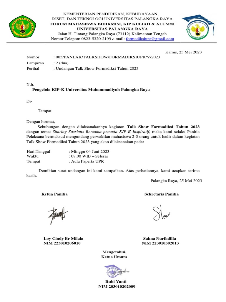 Surat Undangan Formadiksi Umpr | PDF