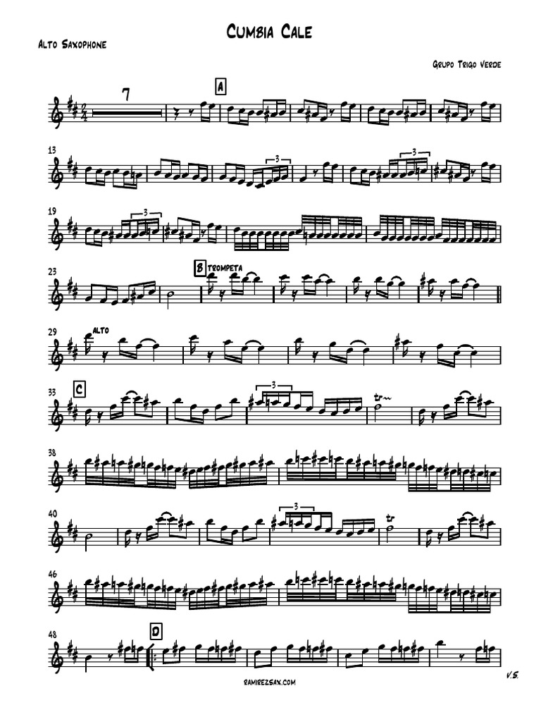 Cumbia Cale Grupo Trigo Verde - Alto Saxophone | PDF