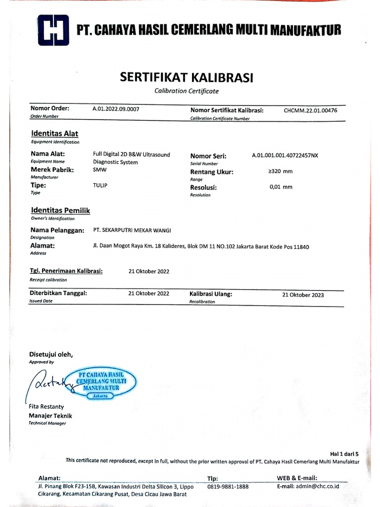 Sertifikat Kalibrasi USG Ngawen I | PDF