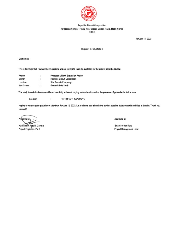 RFQ for VNorth Expansion Georesistivity Study | PDF
