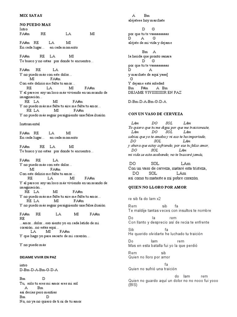 Letras de Canciones de Desamor | PDF