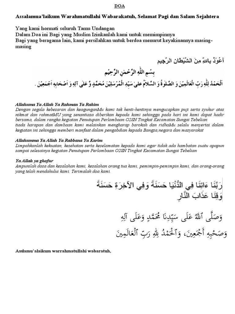 Doa Pembukaan Acara O2SN Kecamatan | PDF | Memasak, Makanan, & Anggur ...
