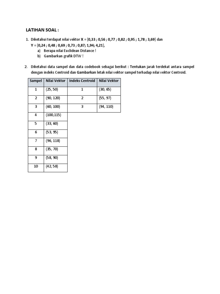 Latihan Soal DTW Dan VQ | PDF