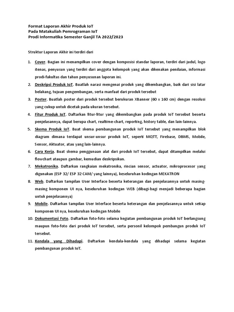 Format Laporan Akhir Produk Iot Pdf