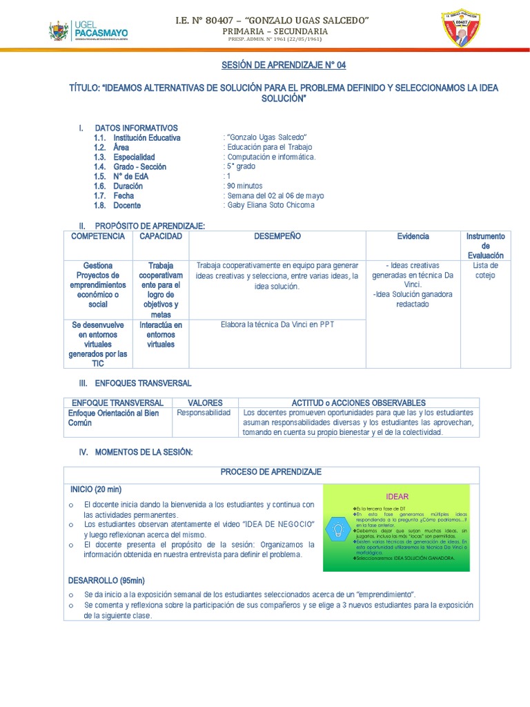 Sesion 04 - 5to - Ept | PDF | Maestros | Aprendizaje