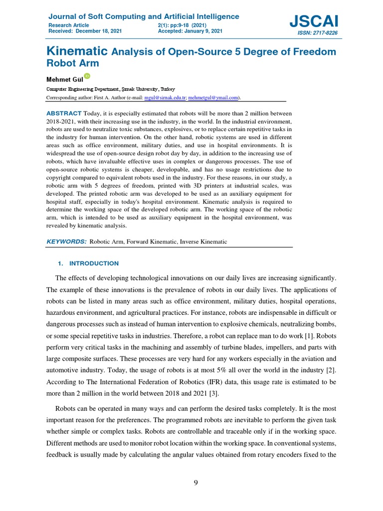 Kinematic Analysis Of Open Source 5 Dof Robot Arm 843139 1456378 Pdf Coordinate System