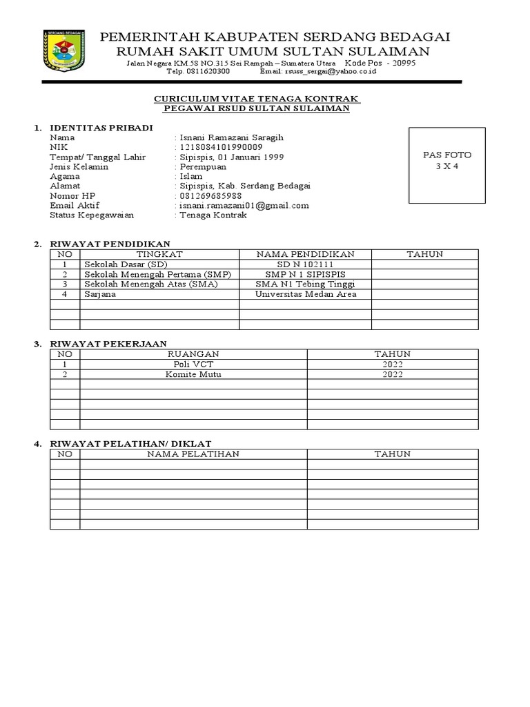 FORMAT CV PEGAWAI RSUD SULTAN SULAIMAN | PDF