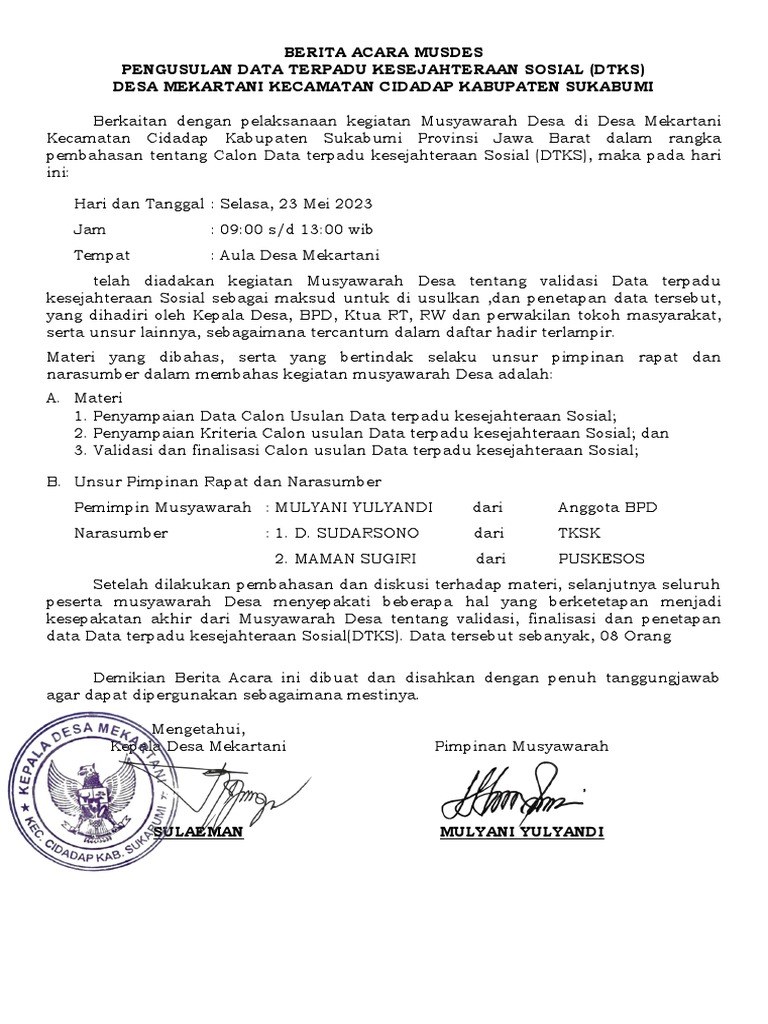 Ba. Musdes DTKS | PDF