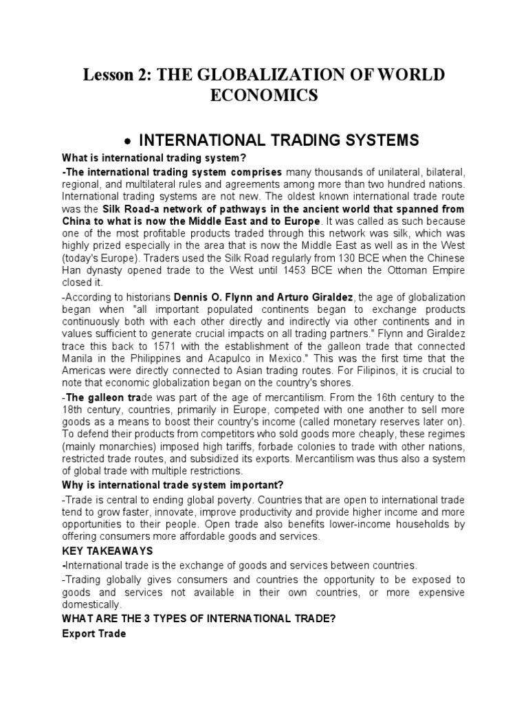 Lesson 2 - THE GLOBALIZATION OF WORLD ECONOMICS | PDF | Bretton Woods ...
