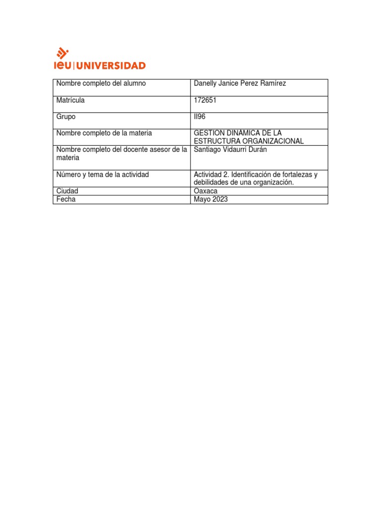 Vidaurri-Santigo-Act2 DANELLY PEREZ | PDF | Análisis FODA | Business