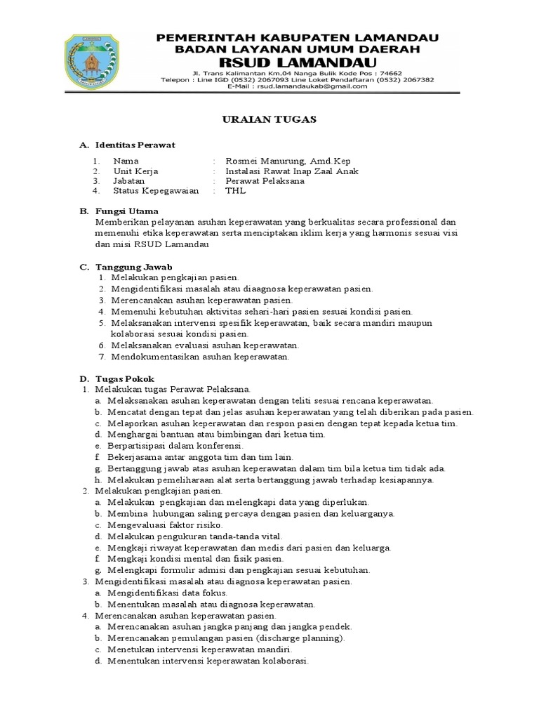 Uraian Tugas Rosmei Manurung, Amd - Kep | PDF
