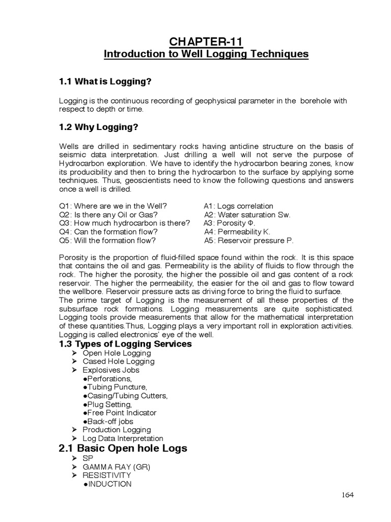 Chapter 11 Well Logging Pdf Casing Borehole Porosity