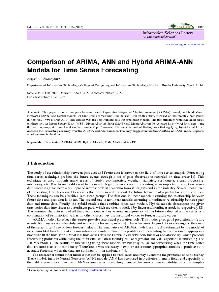 01 Comparison Of Arima Ann And Hybrid Arima Ann Models For Time Series