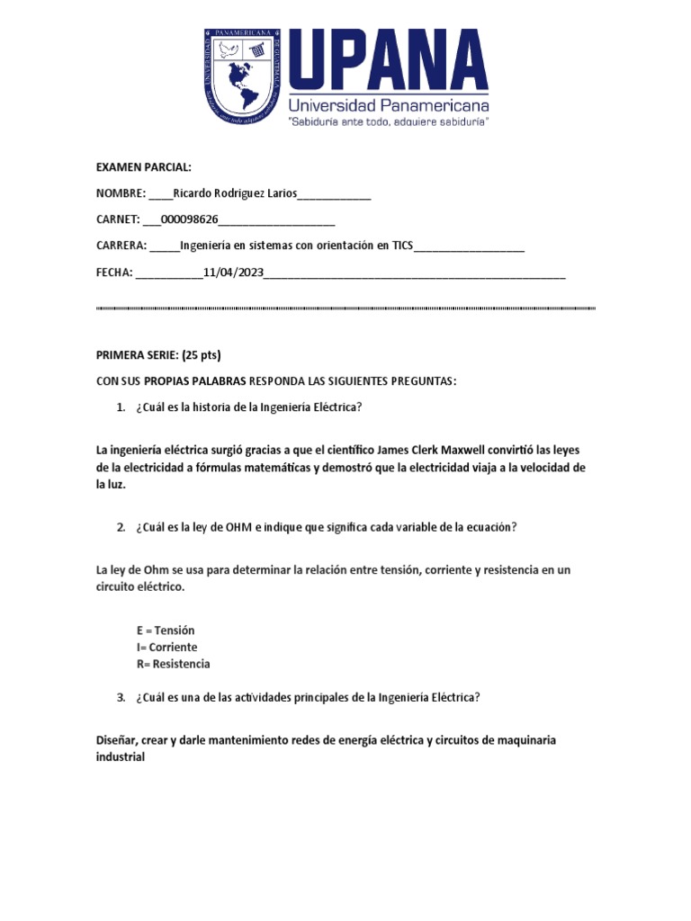 Examen Parcial Circuitos Electricos - 2023 | PDF Examen Parcial Circuitos Electricos - 2023 | PDF