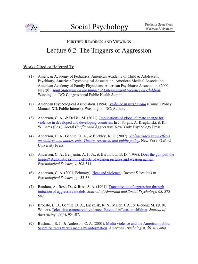 F6.2 Aggression | PDF | Aggression | Psychology