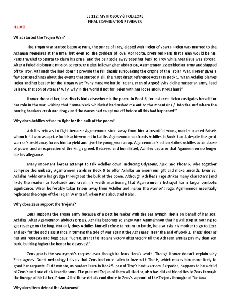 Mythology Reviewer Finals | PDF | Hector | Iliad