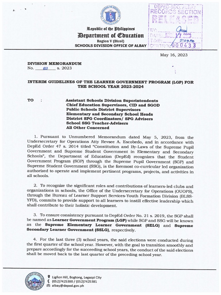 DM 080 S. 2023 Interim Guidelines of The Learner Government Program LGP ...