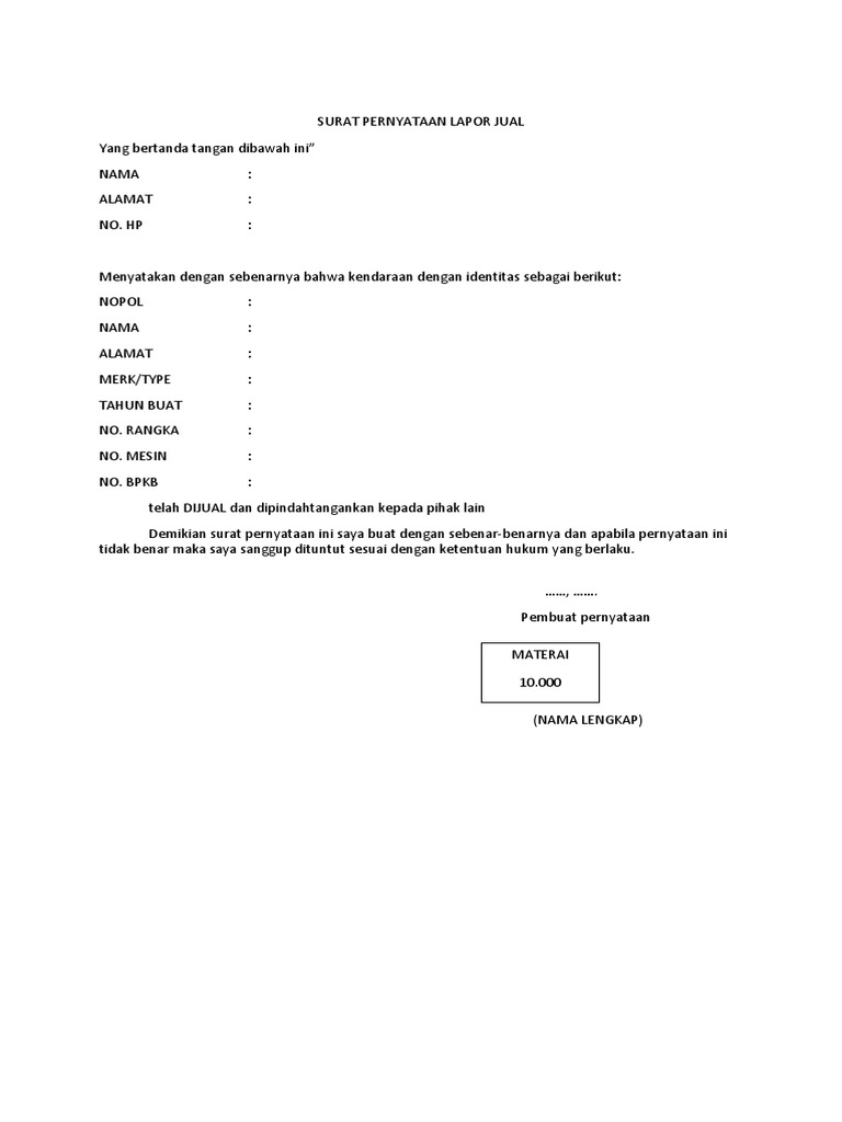 Surat Pernyataan Lapor Jual-Fix | PDF