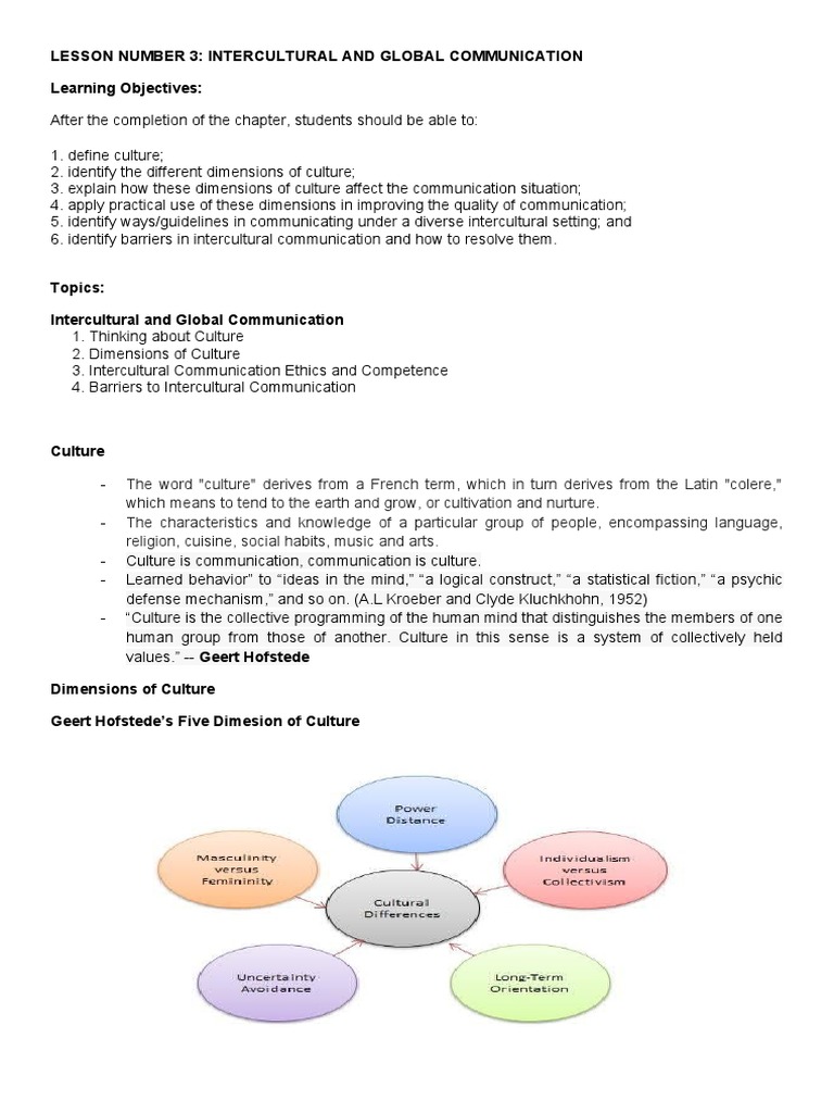 Lesson Number 3 Intercultural Communication | PDF | Cross Cultural ...