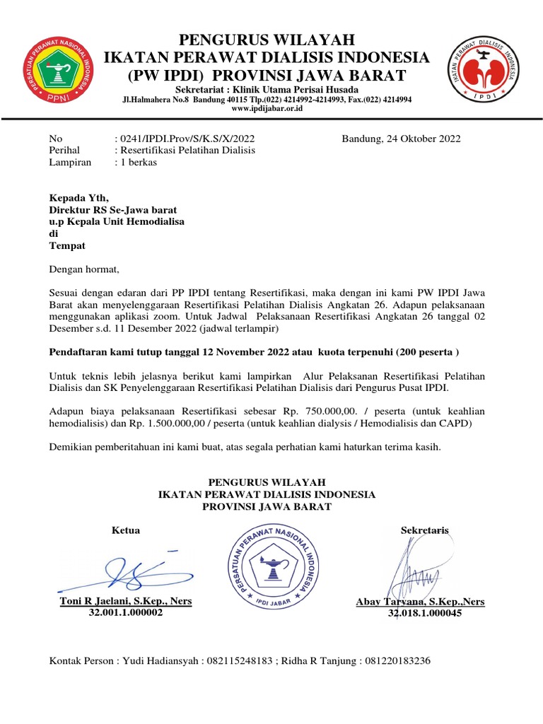 Surat IPDI 2022 0241 Surat Pemberitahua Resertifikasi 2022 Angkatan 26 | PDF