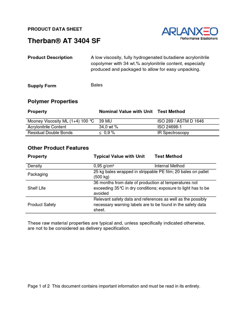 Therban® AT 3404 SF Product Data Sheet - 000000000057944457 - REG ...
