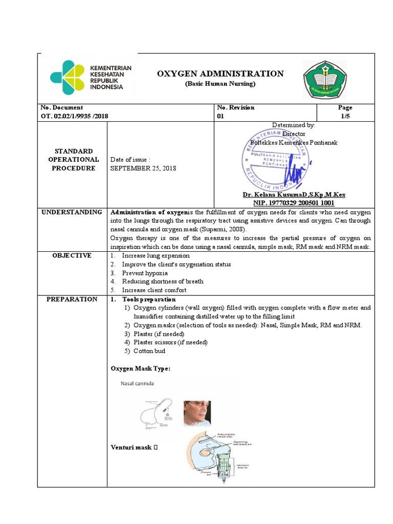 SOP PEMBERIAN OKSIGENASI - Id.en | PDF | Breathing | Oxygen
