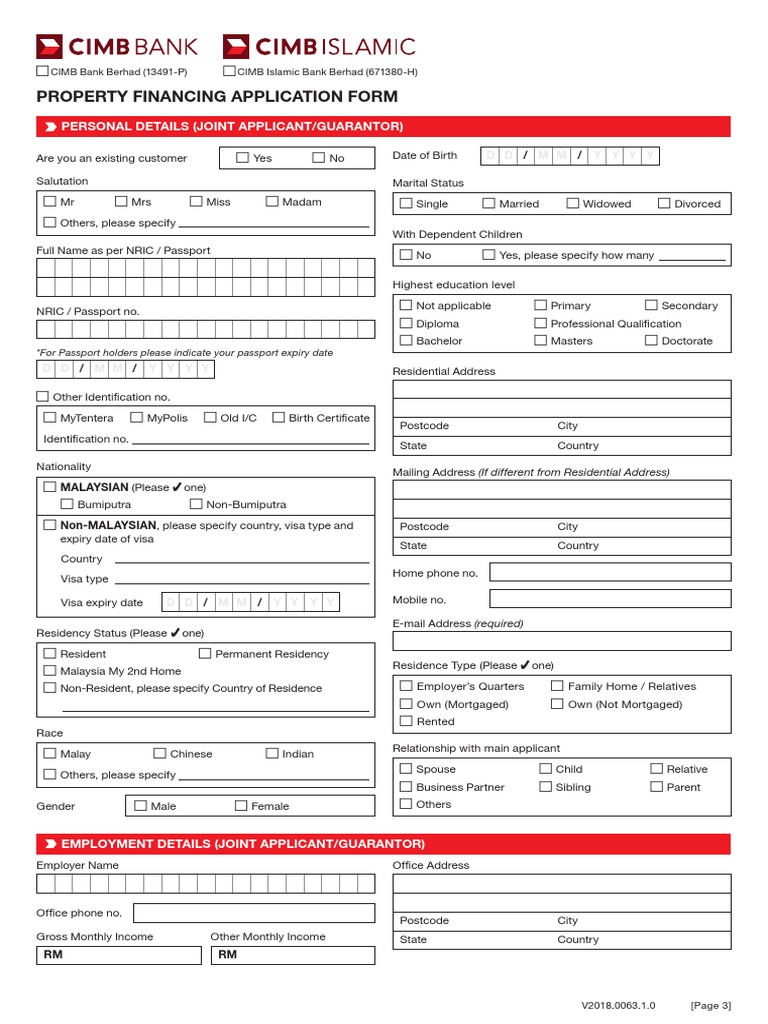 Unified Forms - Property Financing-CIMB BANK | PDF | Banks | Credit Card