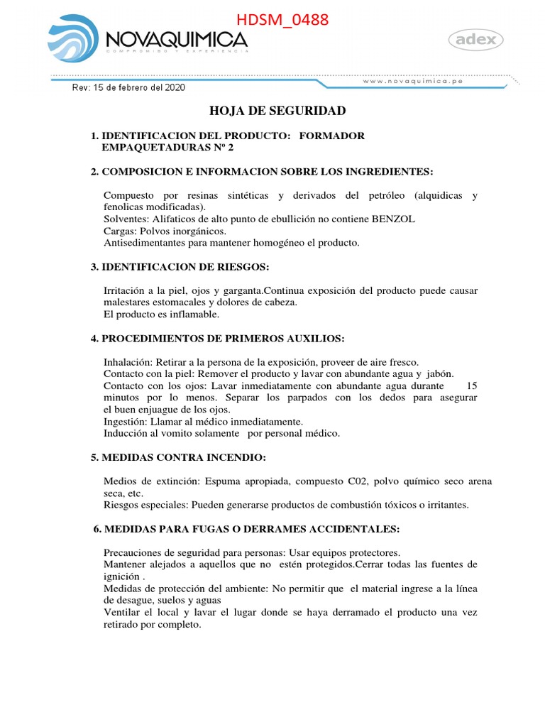 Formador de Empaquetadura N°2 | PDF | Agua | Química