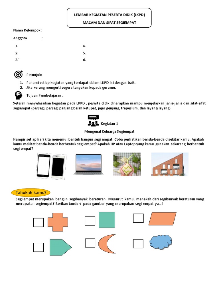 LKPD Sifat Segi Empat | PDF