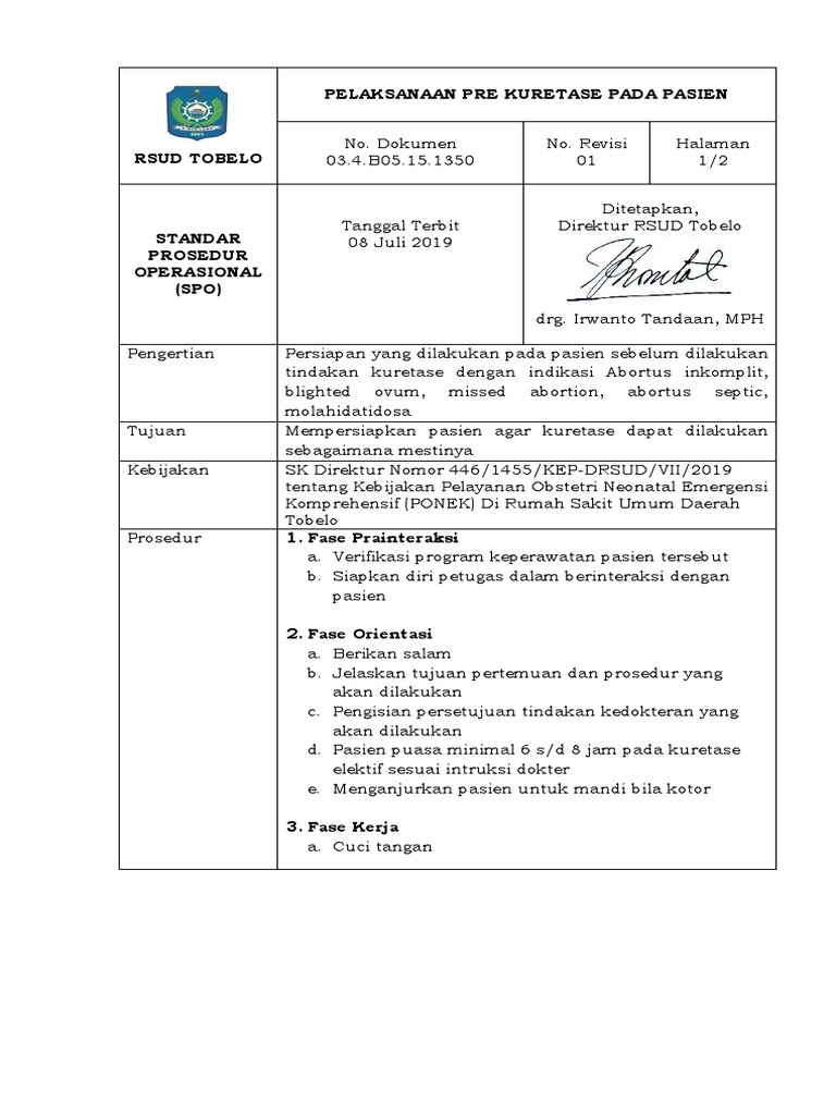 Prosedur Pre Kuretase di RSUD Tobelo | PDF | Kesehatan Holistik | Sains ...