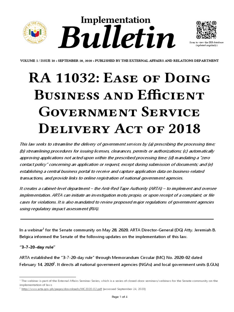 Ib Ra 11032 Arta | PDF | Regulatory Compliance | Regulation