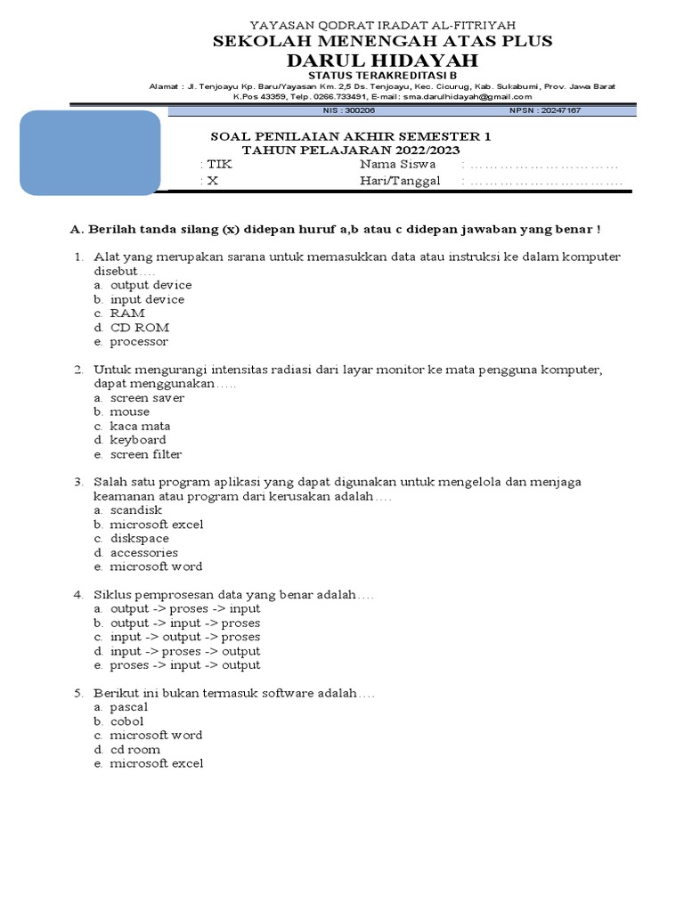 UAS Kelas X Soal Dan Kunci Jawaban | PDF | Seni