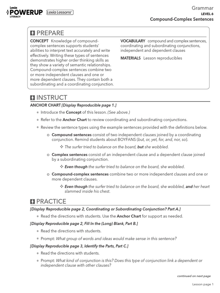 SLL B GR Compound Complex Sentences | PDF | Sentence (Linguistics ...