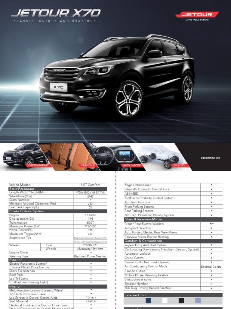 Jetour X70 Specifications and Features | PDF