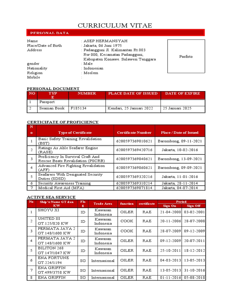 CV Pelaut | Download Free PDF | Indonesia | Transport