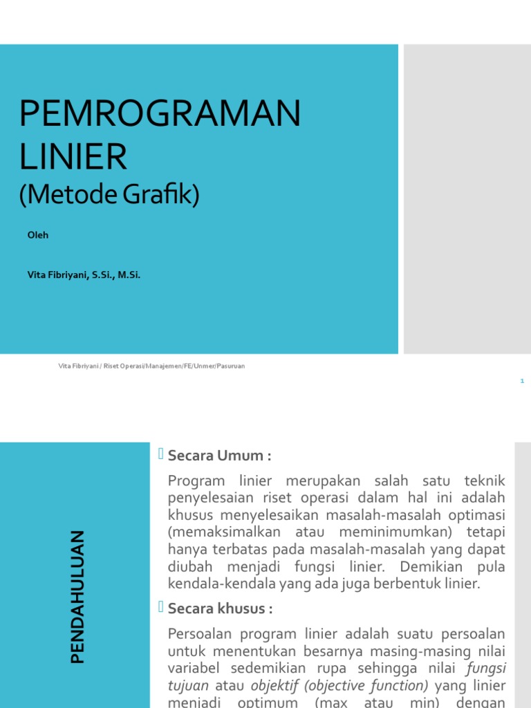 Materi 4 Riset Operasi 20212022 (Pemrograman Linier Metode Grafik) | PDF