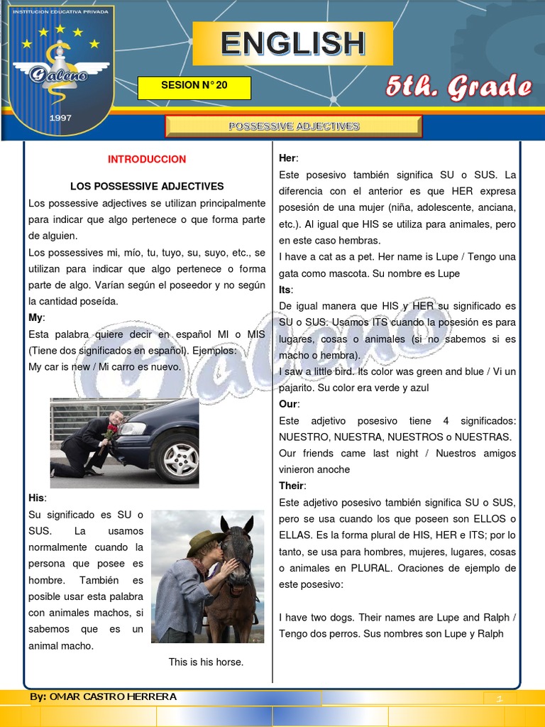 INGLES 5to. Possessive Adjectives | PDF | Lingüística
