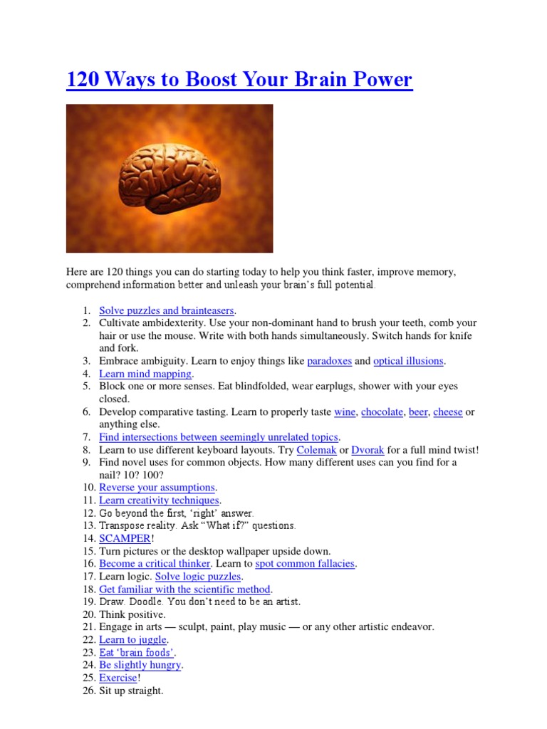 120 Ways To Improve Brain Power | PDF | Mind | Memory