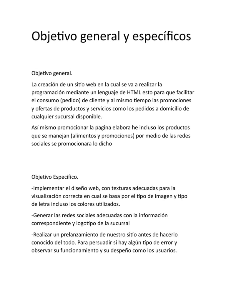 Objetivo General y Específicos | PDF