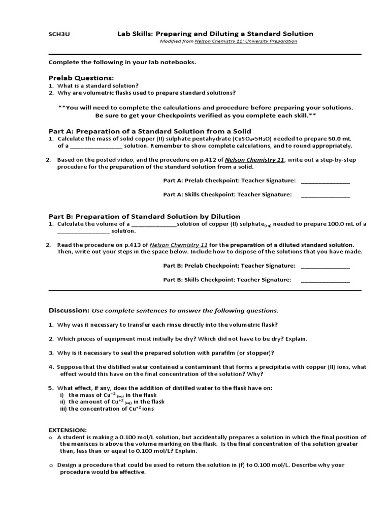 Lab Skills - Preparing and Diluting A Standard Solution | PDF ...