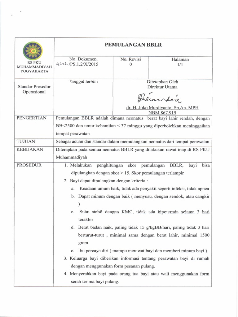 4626-PS.1.2-X-2015 SPO TTG Pemulangan BBLR | PDF