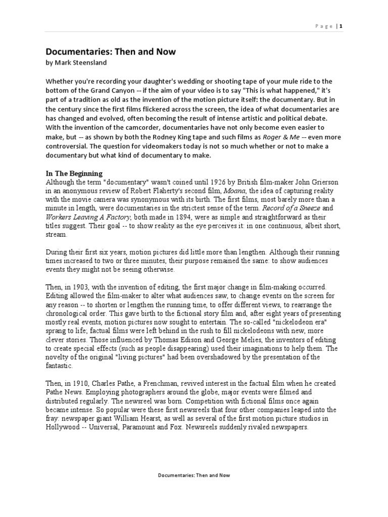 Documentaries Then and Now | PDF | Documentary Film | Video