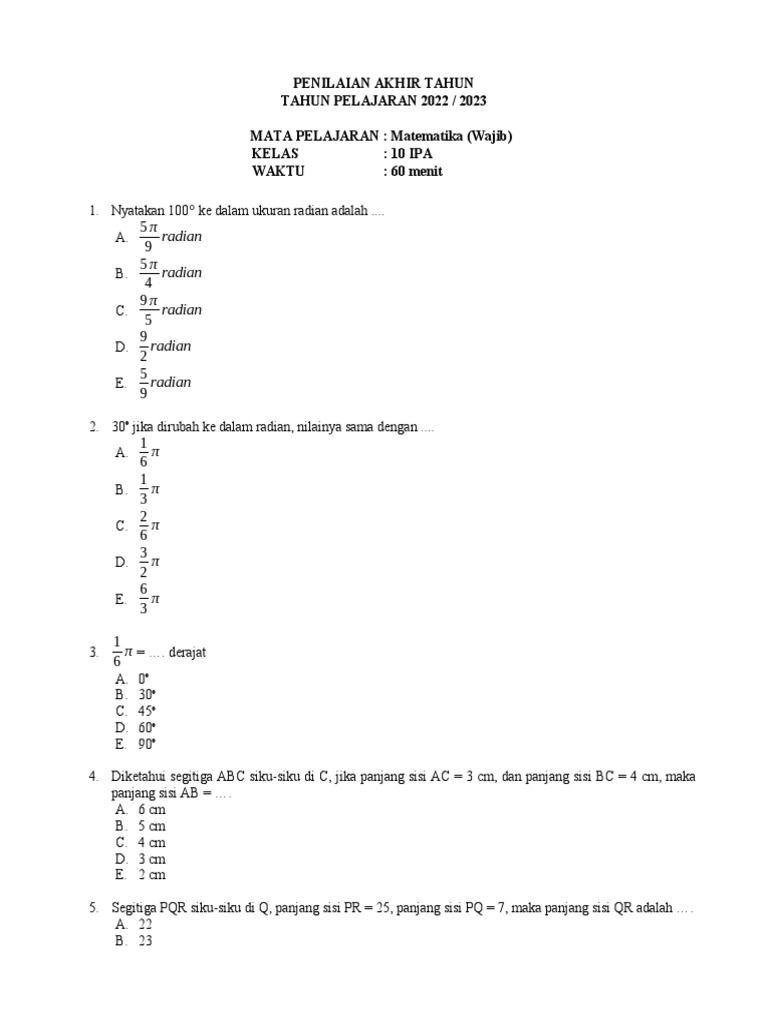 Soal Matematika Kelas 10 IPA 2023 | PDF | Metode & Bahan Ajar
