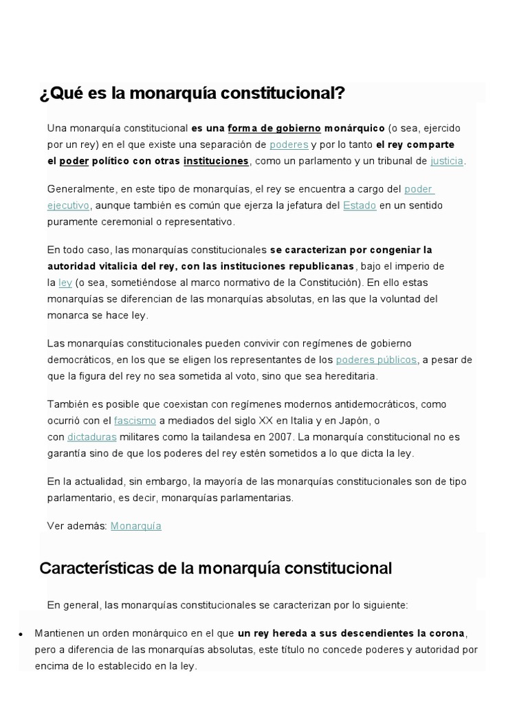 Definición de monarquía constitucional | PDF | Monarquía | Parlamento