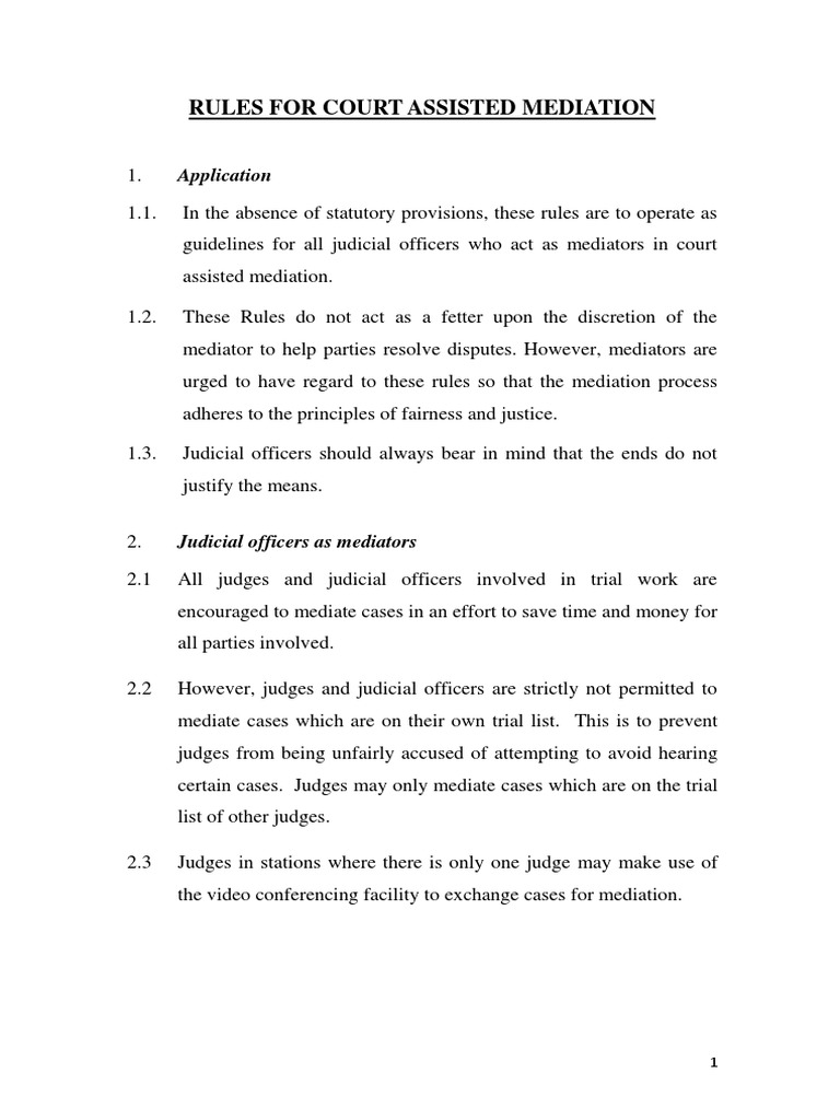 Rules For Court Assisted Mediation | PDF | Mediation | Trials