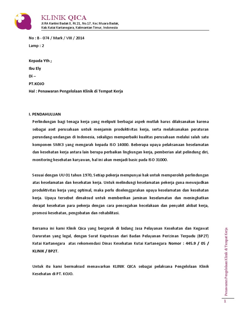 Proposal Penawaran Klinik Satelit - Klinik Qica | PDF