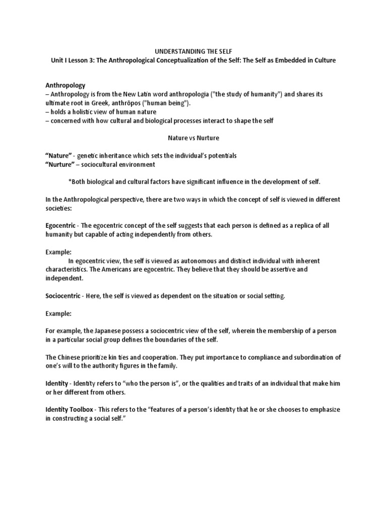 Understanding The Self - Lesson 3 5 | PDF | Id | Self