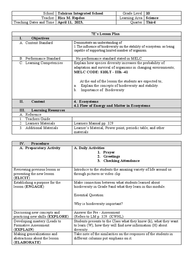 Grade 10 | PDF | Learning | Biodiversity